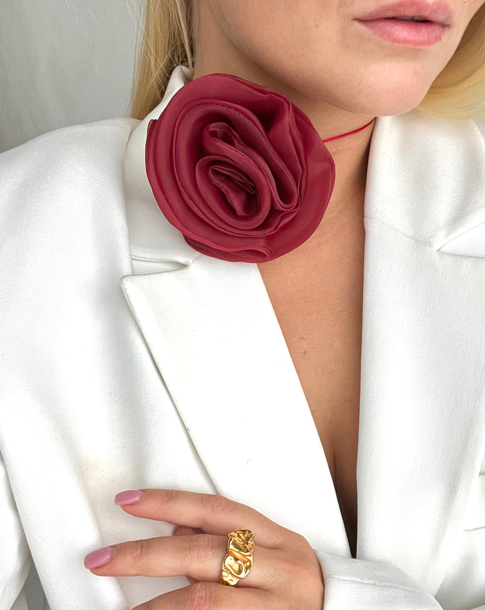 2in1 mažesnė gėlė sagė / kaklo aksesuaras "Burgundy" – Mari made