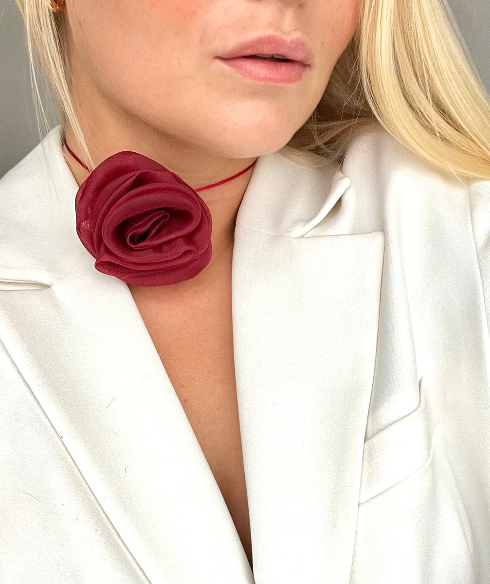 2in1 mini gėlė sagė / kaklo aksesuaras "Burgundy" – Mari made