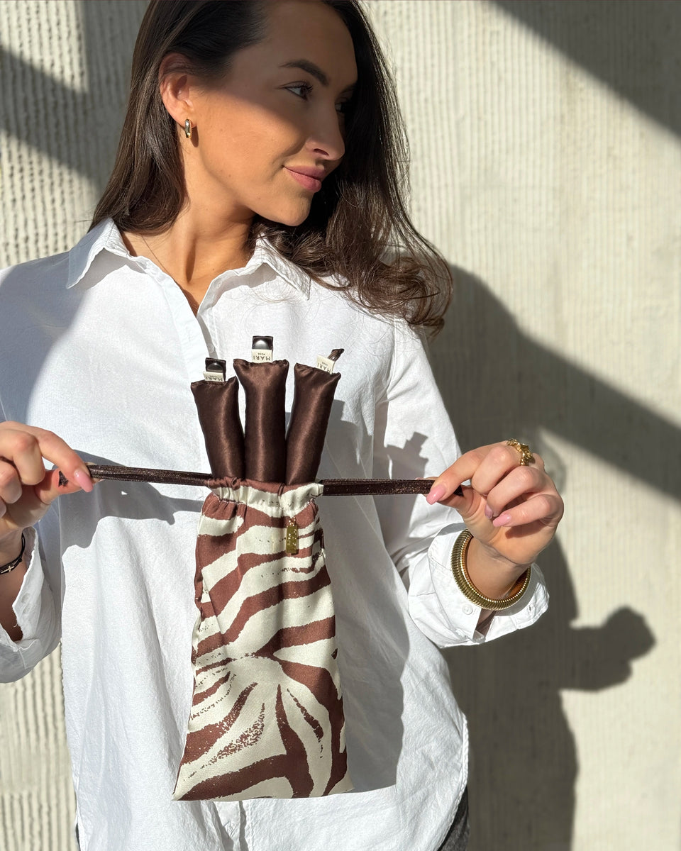 Silk brown šilkinis plaukų garbanoklis 3vnt. su prabangiu maišeliu ...