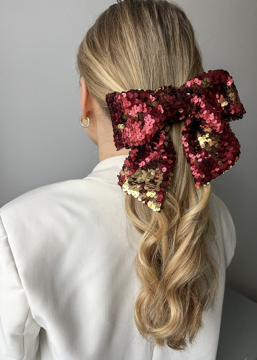 Šventinis raudonas plaukų segtukas kaspinas su dvipusiais žvyneliais ...